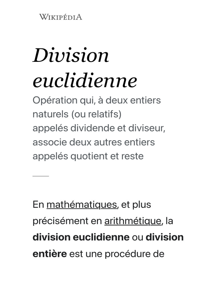 Définition de la division euclidienne | PDF | Division | Algèbre générale