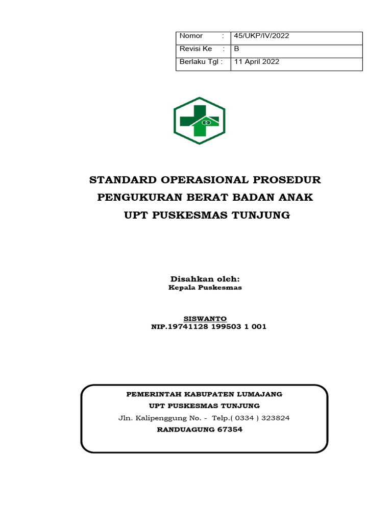 SOP Timbang Berat Badan Anak | PDF