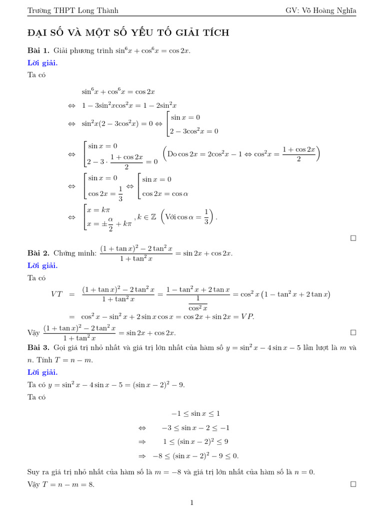 BT Tự luận GK1 | PDF