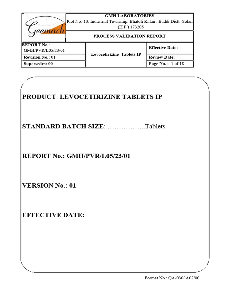 Process Validationprotocol and Report | PDF | Tablet (Pharmacy ...