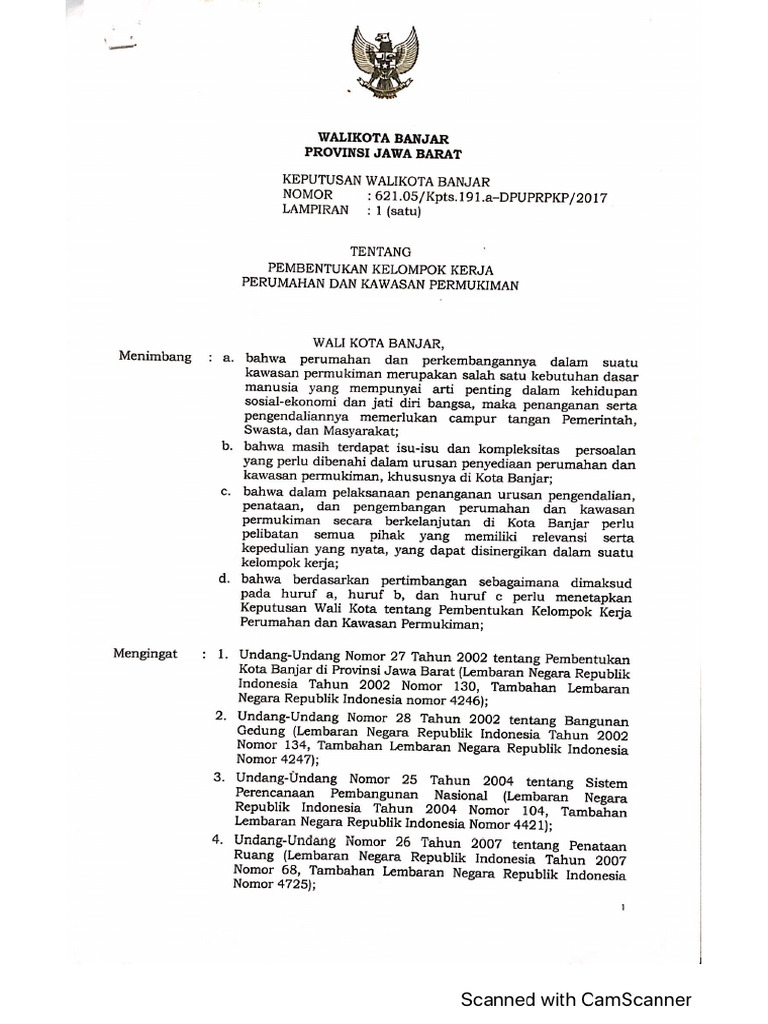 SK Pokja PKP Kota Banjar 2017 | PDF