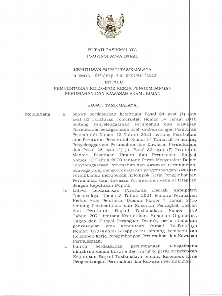 SK Pokja PKP Stempel Kab Tasikmalaya 2022 | PDF