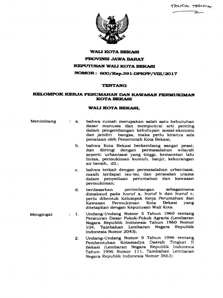 SK Pokja PKP - Kota Bekasi 2017 | PDF