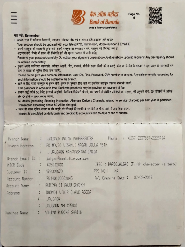 BOB Rubina Bi Passbook | PDF | Business | Services (Economics)