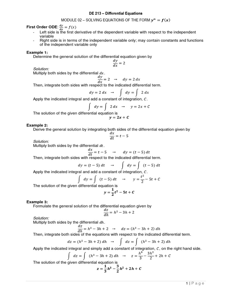 MODULE 02 - Solving Differential Equations of The Form y (N) F (X ...