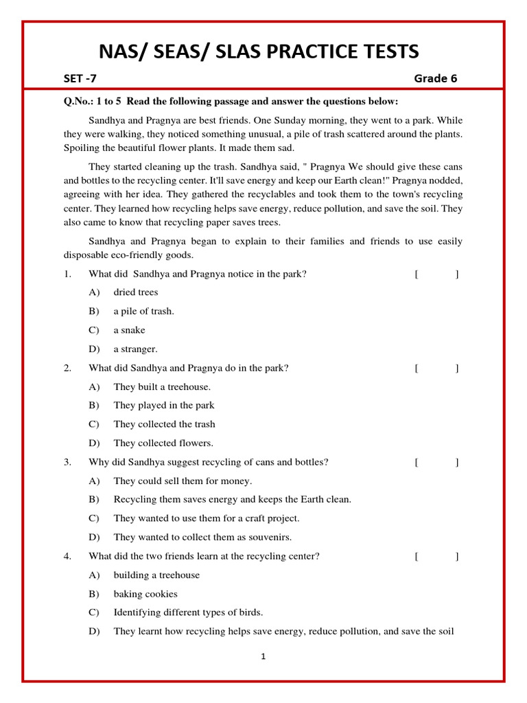 Nas - Seas - Slas Model Papers - Grade 6 (7-8-9) | PDF | Recycling | Waste