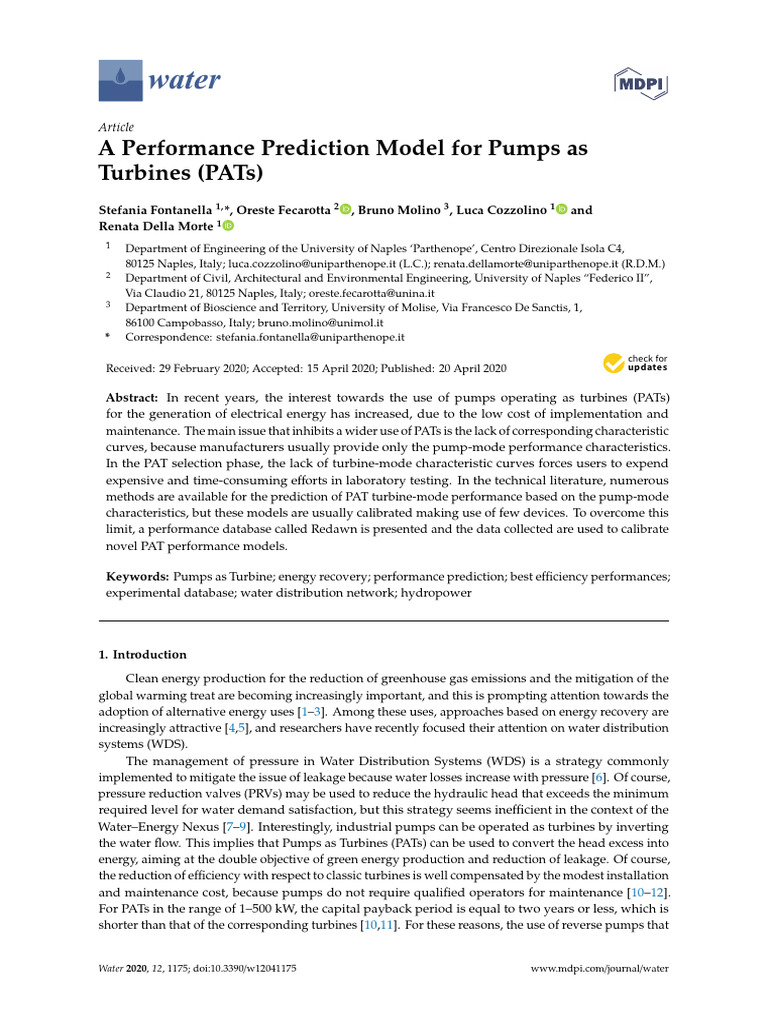 166 A Performance Prediction Model For Pumps As Turbines Pdf Pump