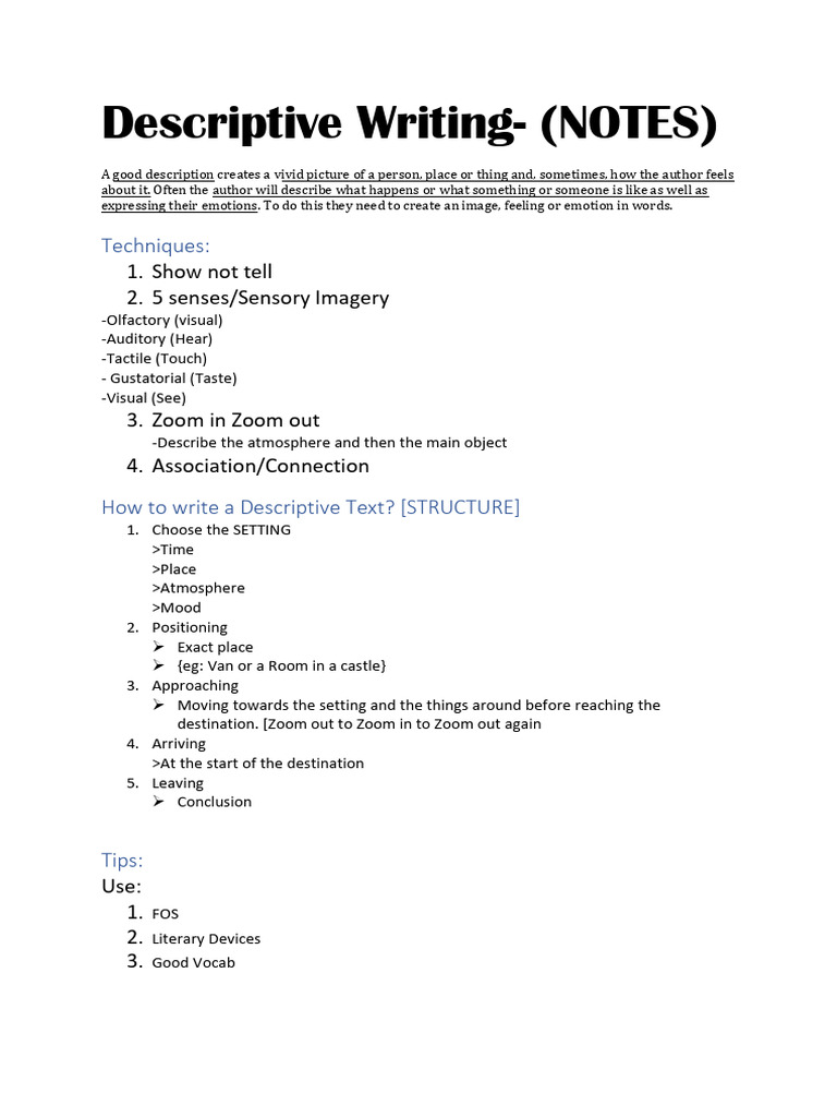 Descriptive Writing | PDF | Metaphor | Emotions