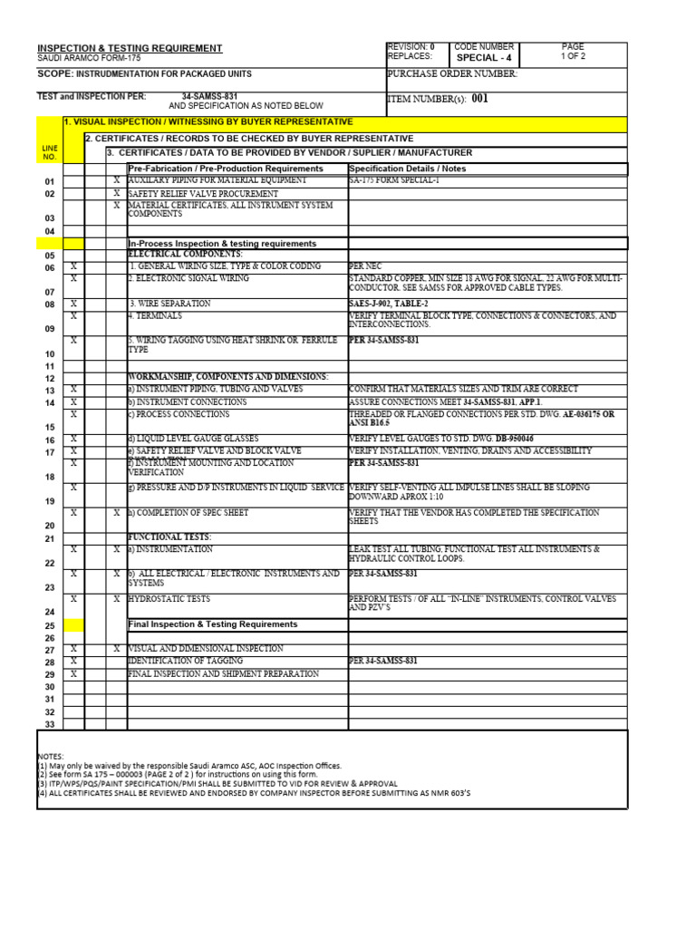 Saudi Aramco Form 175 Inspection Guide | PDF | Electrical Wiring ...