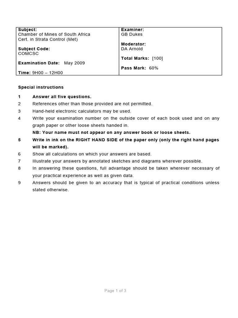 2009-May SC Met Exam - Gary Dukes - DAA Mod - Question Paper) | PDF | Strength Of Materials ...