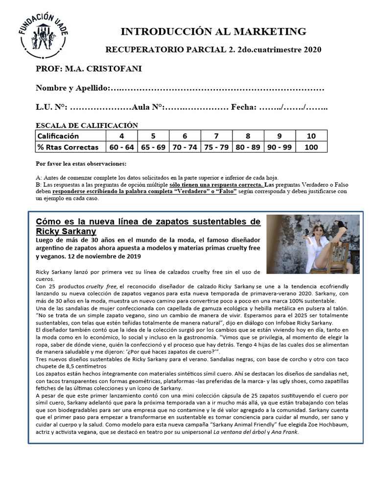 Parcial 2 Uade Lunes Tarde Tema 3 | PDF | Zapato | Precios