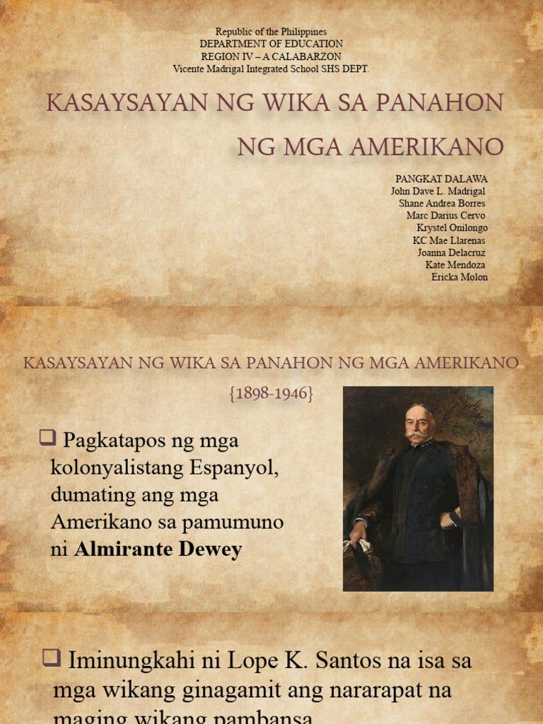 Pangkat Dalawa Kasaysayan Ng Wika Sa Panahon Ng Mga Amerikano | PDF