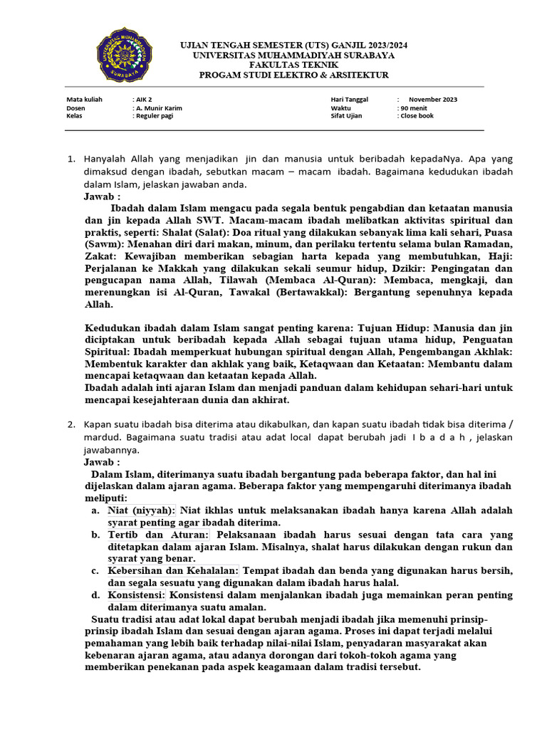 UTS AIK 2: Ibadah dalam Islam | PDF