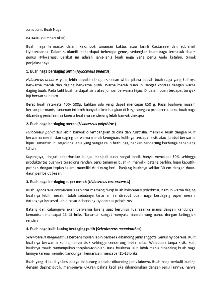 Jenis-Jenis Buah Naga yang Perlu Diketahui | PDF