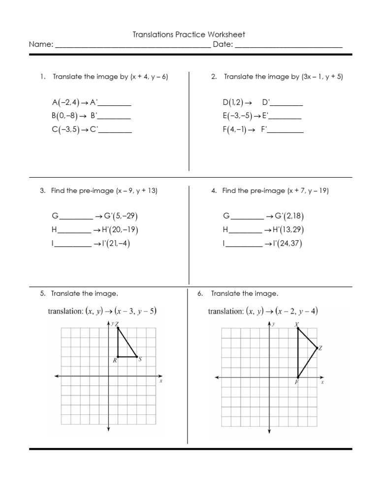 Day 3 - Translations Practice Worksheet | PDF