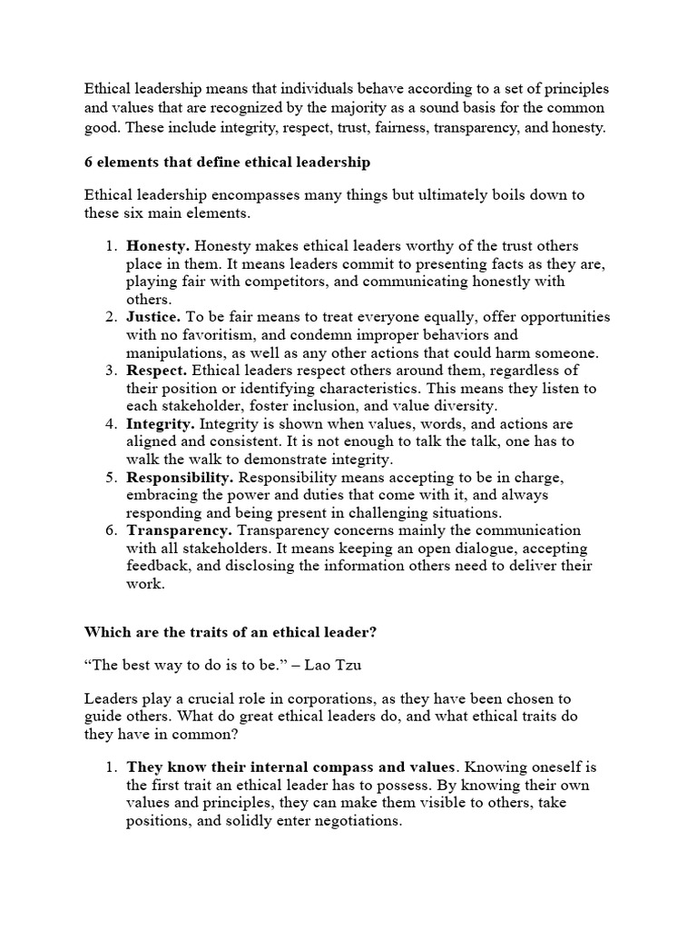 eTHICAL AND VALUE BASED LEADERSHIP | PDF | Leadership | Integrity