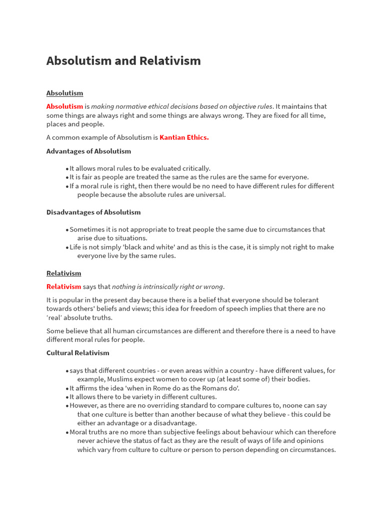 Absolutism vs. Relativism Explained | PDF | Relativism | Morality
