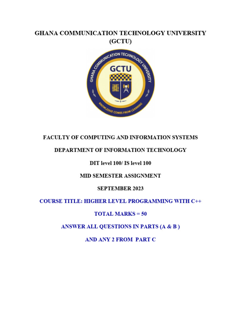 Mid Semester Exams C++ September 2023 | PDF | C++ | Class (Computer ...