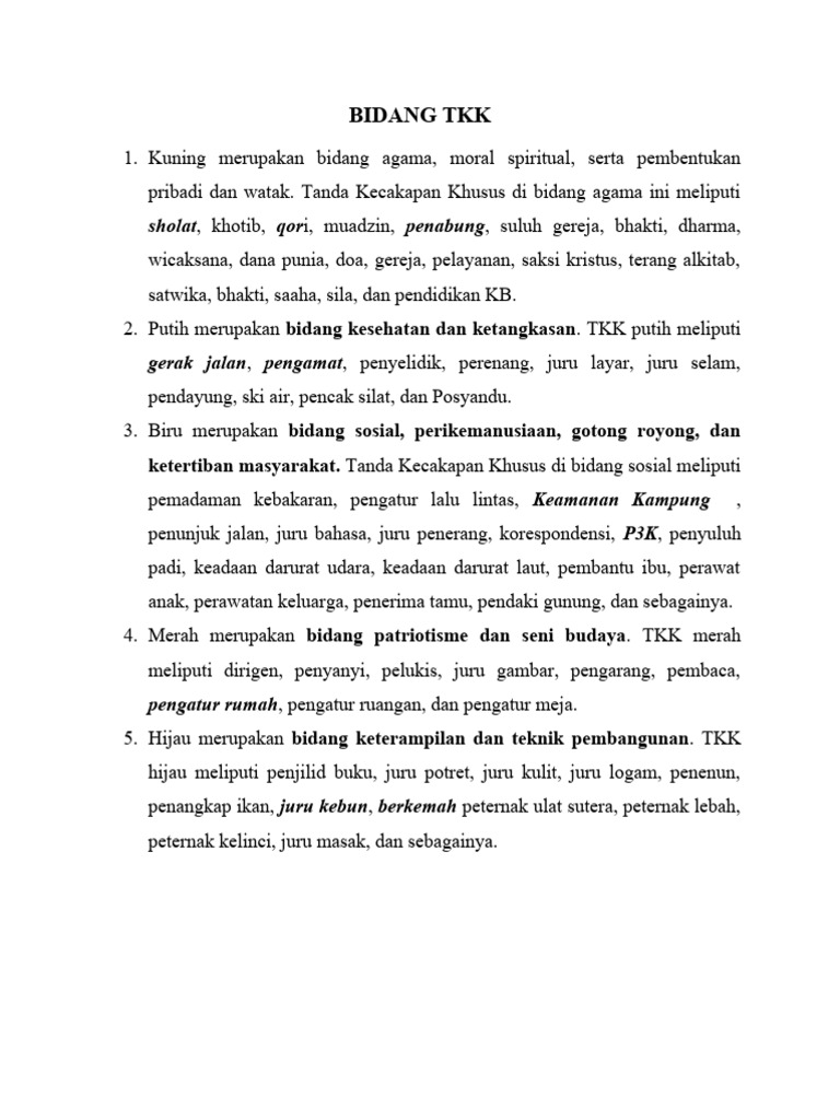 Lima Bidang TKK dan Kecakapannya | PDF
