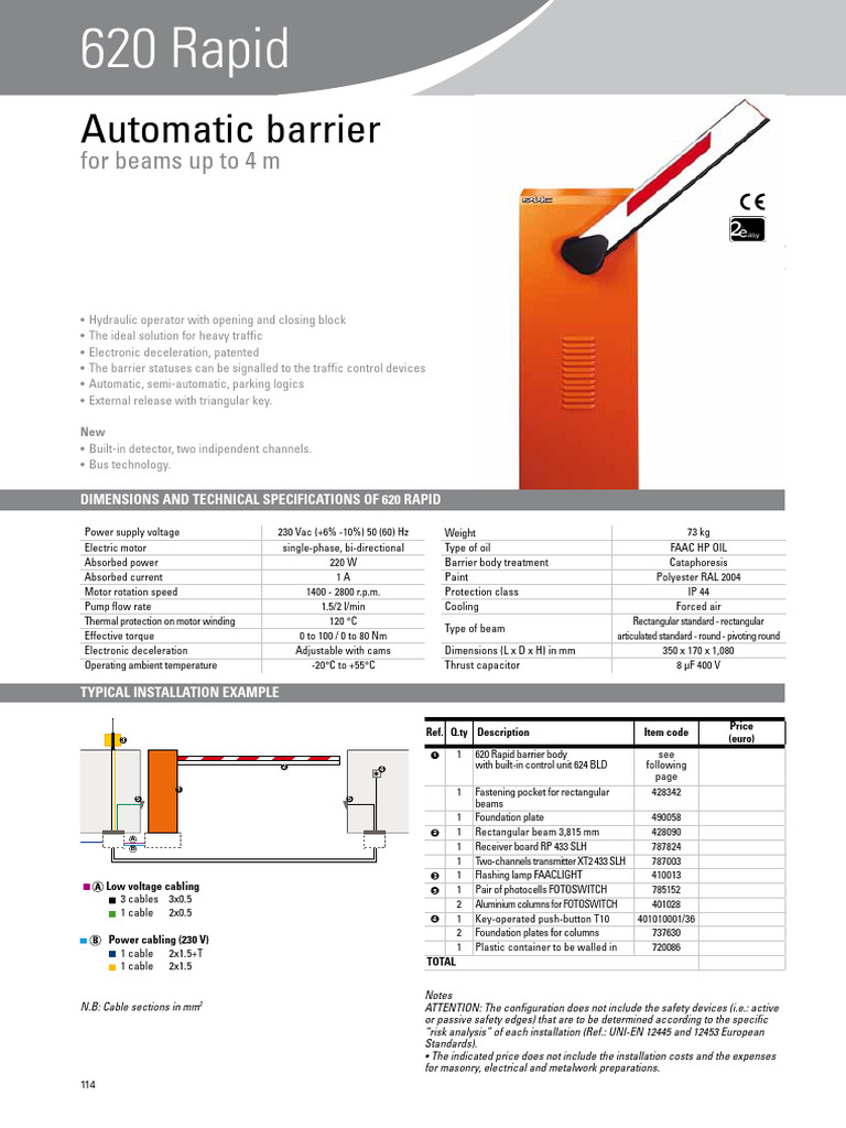 FAAC-620-Medium-to-Heavy-Traffic-Control-Arm-Barrier-Operators-Spec ...