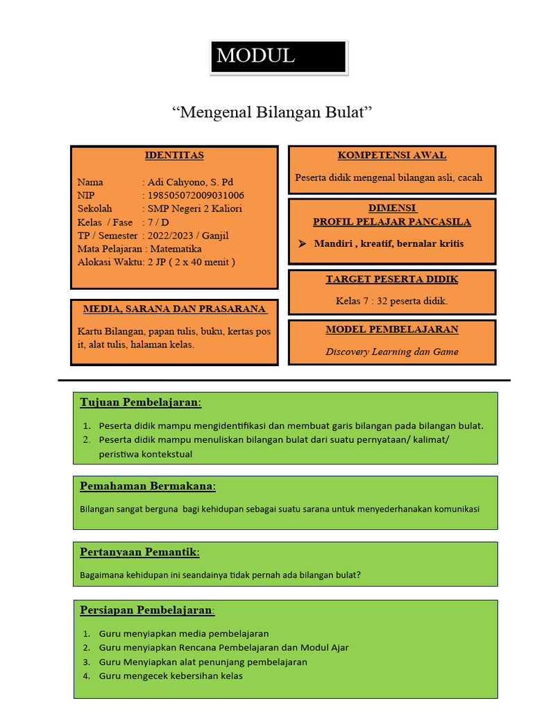 ADI CAHYONO Modul Ajar Bilangan | PDF | Karier & Perkembangan