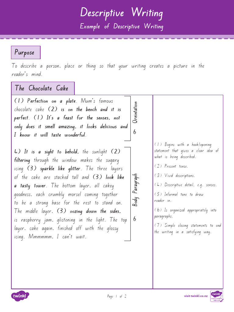 Descriptive Writing - Annotated Example | Download Free PDF | Cakes ...