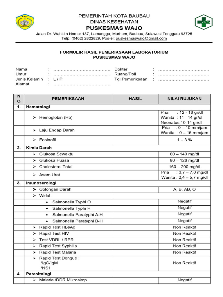 Form Hasil Pemeriksaan Lab 2023 | PDF