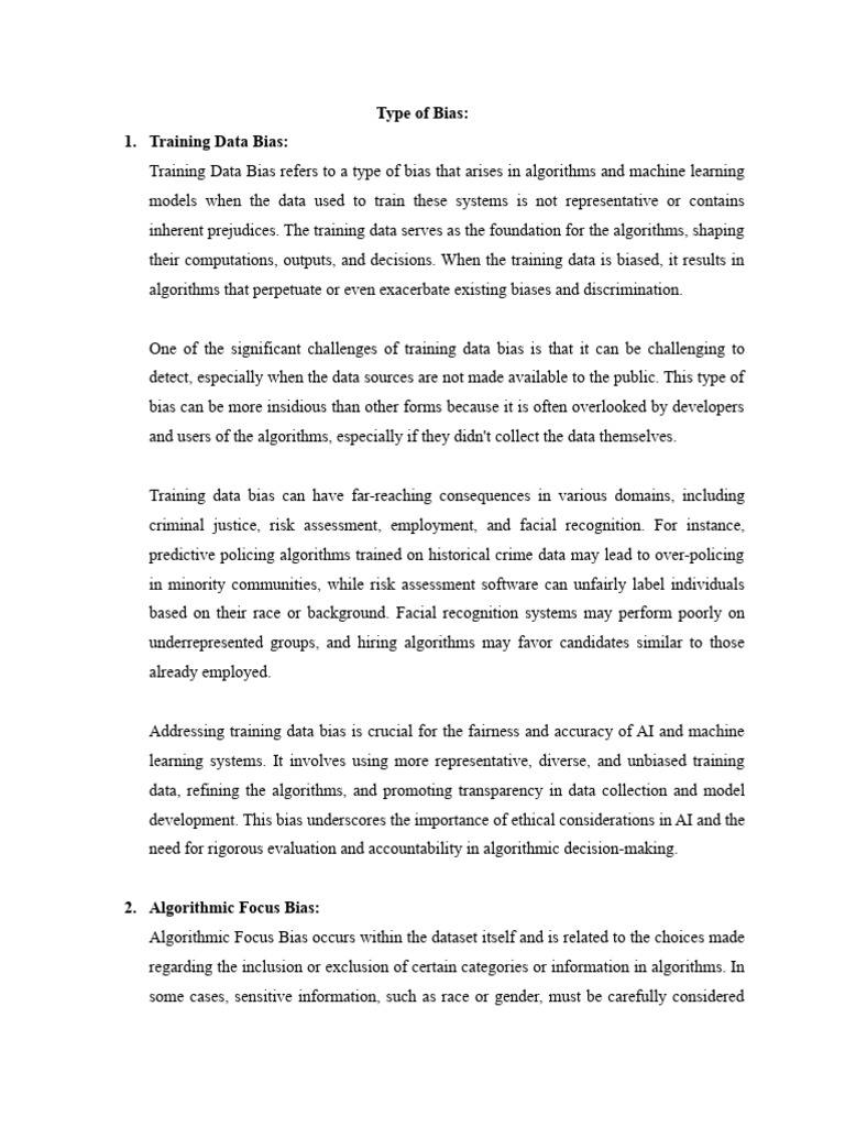 Type of Bias | PDF | Bias | Machine Learning