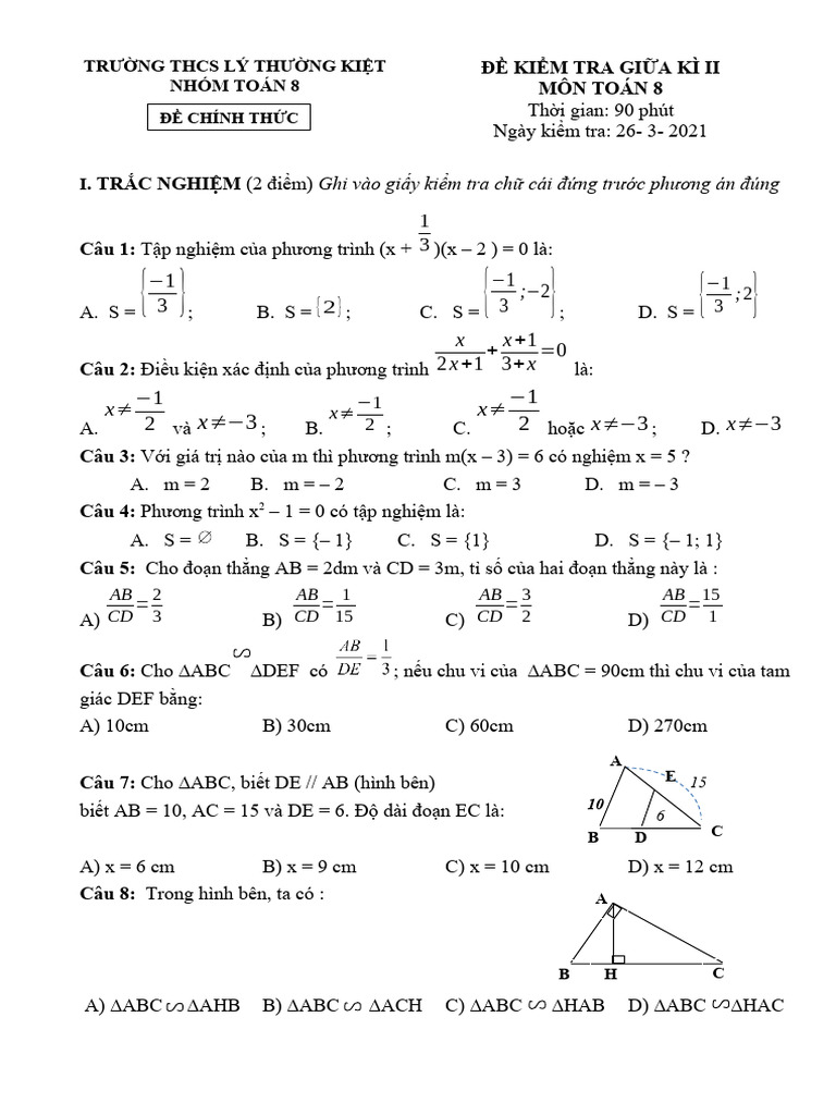 De Kiem Tra Giua Ki 2 Toan 8 Chinh Thuc - 02062021 | PDF