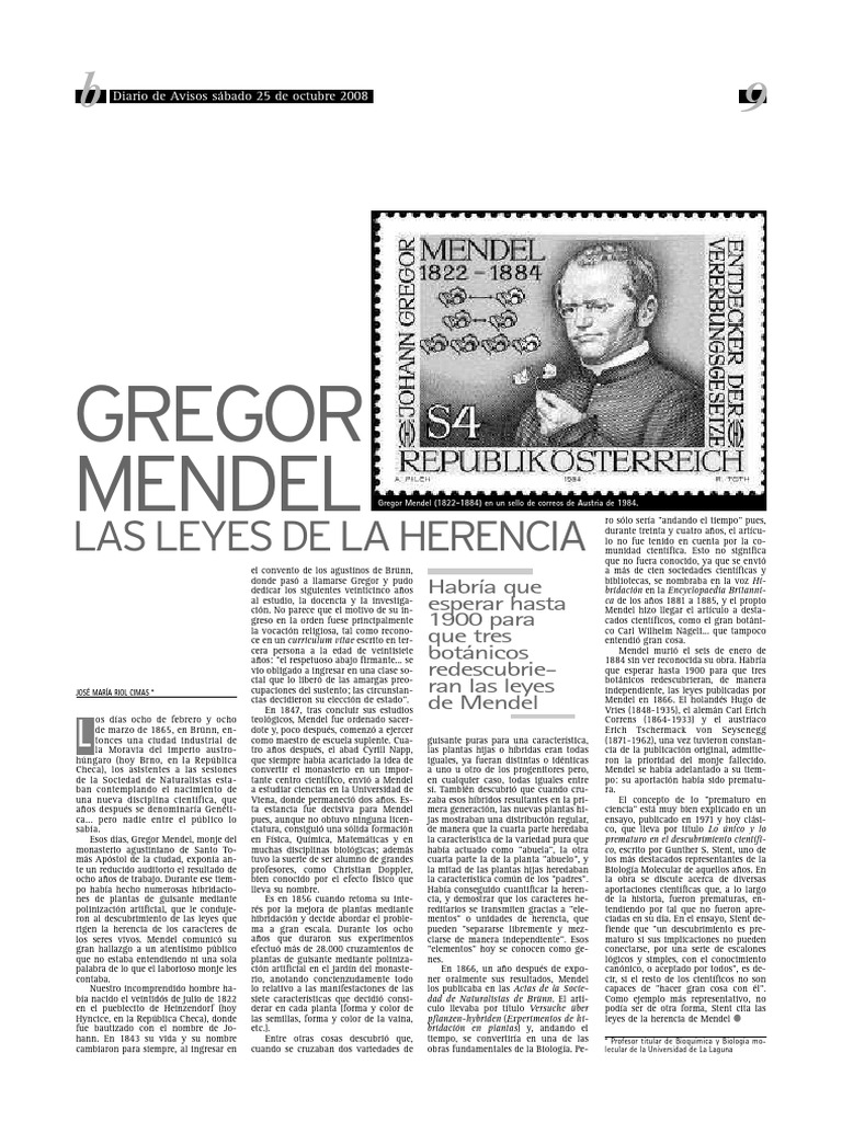 Biografia Gregor Mendel | PDF | Biología Biografia Gregor Mendel | PDF | Biología