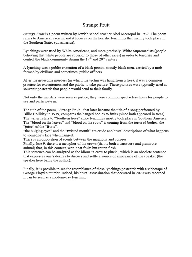 Strange Fruit Analysis | PDF
