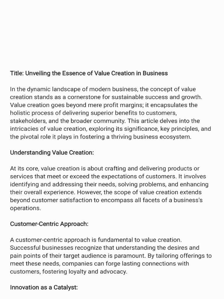 Essence of Value Creation in Business | PDF