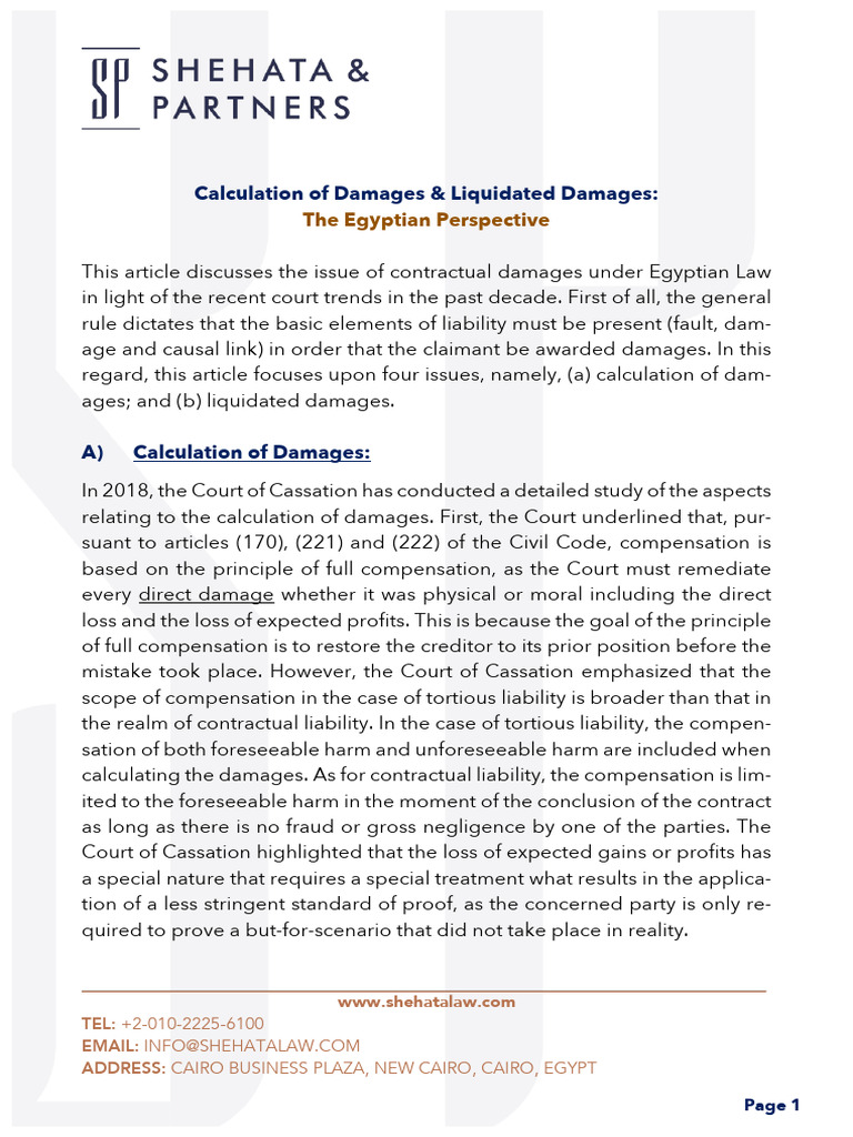 Calculation of Damages Liquidated Damages The Egyptian Perspective ...