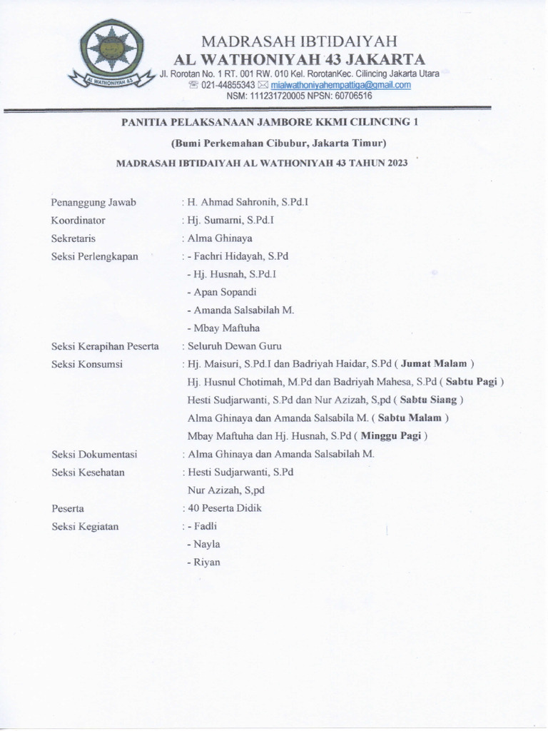 SUSUNAN PANITIA JAMBORE 2023 | PDF