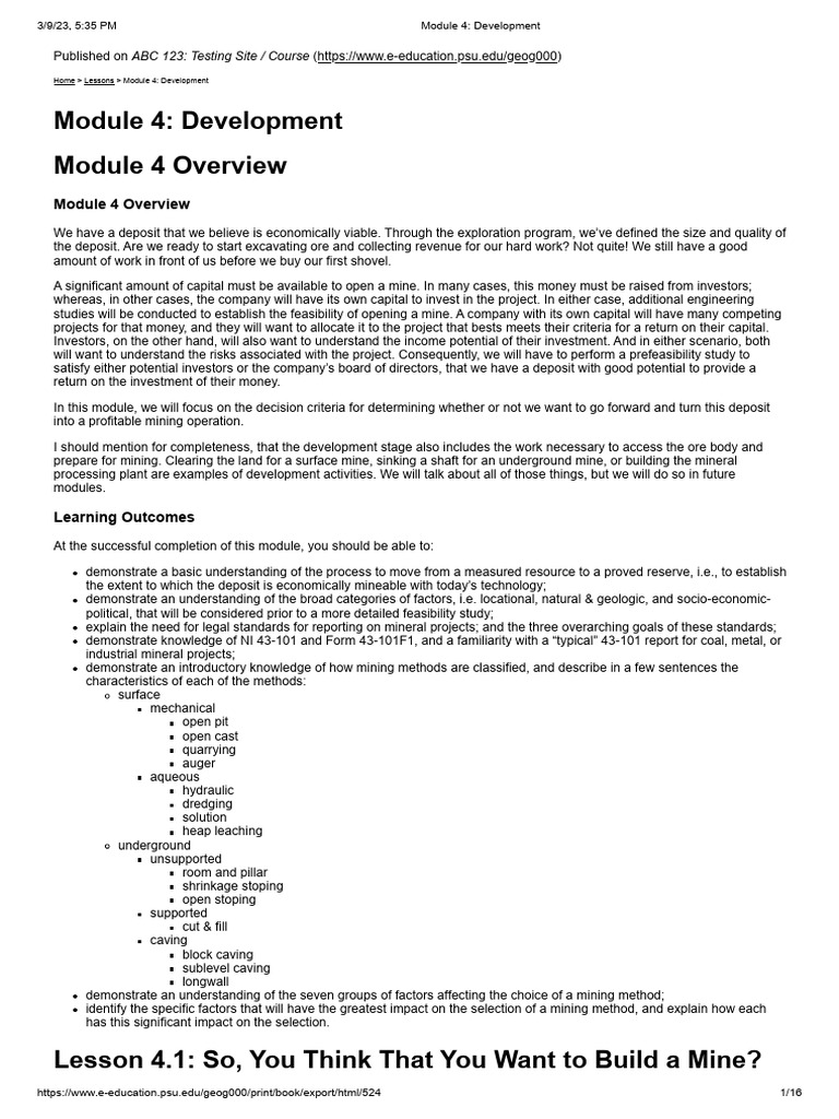 Module 4 - Development | PDF | Mining | Coal Mining