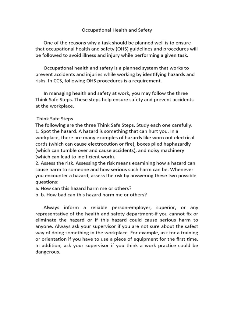 Occupational Health and Safety | PDF