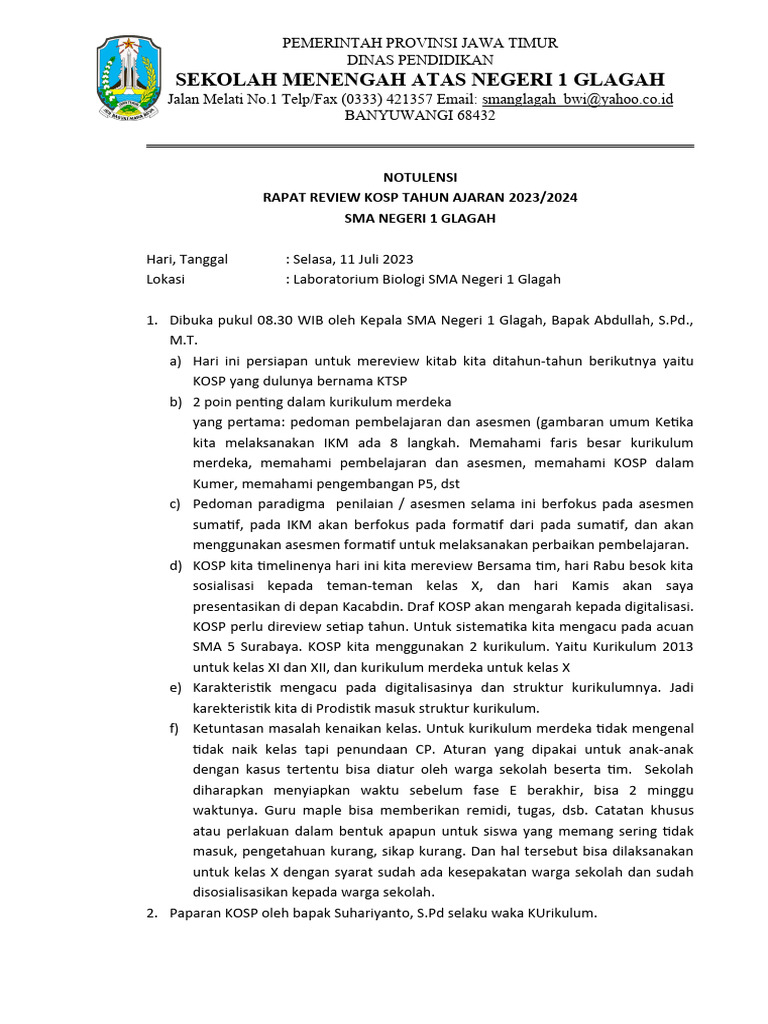 Rapat Review KOSP 2023-2024 | PDF