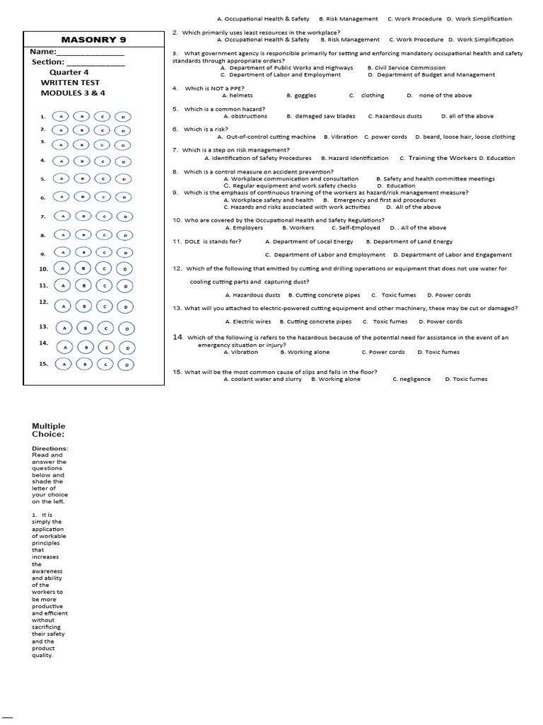 Masonry 9 - W 3&4 Maam Marms | PDF | Occupational Safety And Health ...