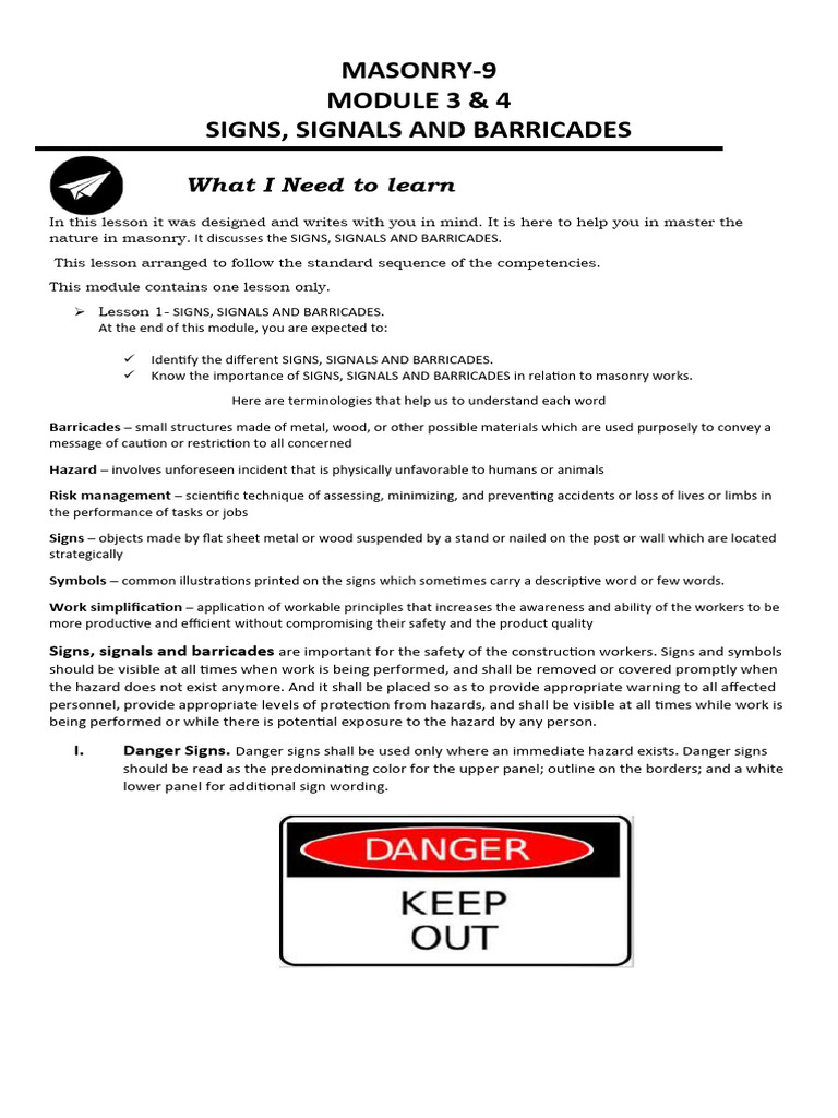 Masonry 9 WEEK 3 & 4 | PDF | Hazards | Occupational Safety And Health ...