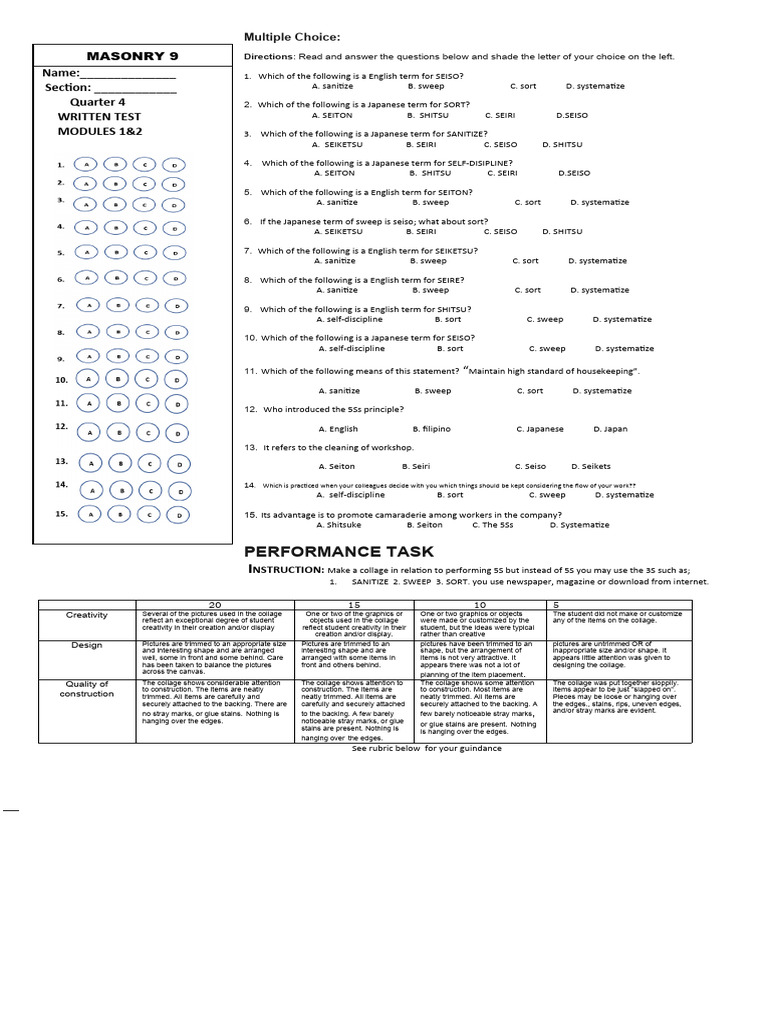 5S Principles Multiple Choice Quiz | PDF