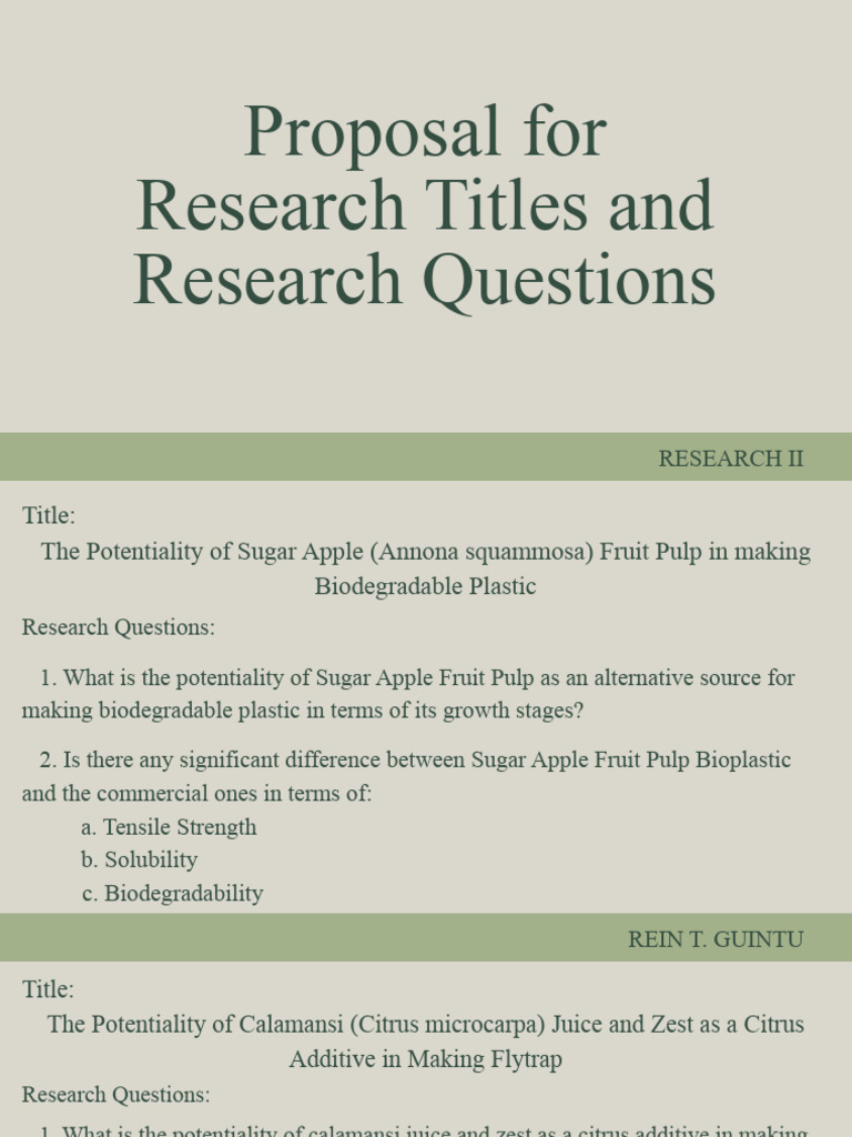 Proposal For Research Titles and Research Questions | PDF | Juice ...