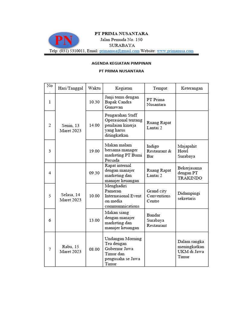 Agenda Kegiatan Pimpinan | PDF