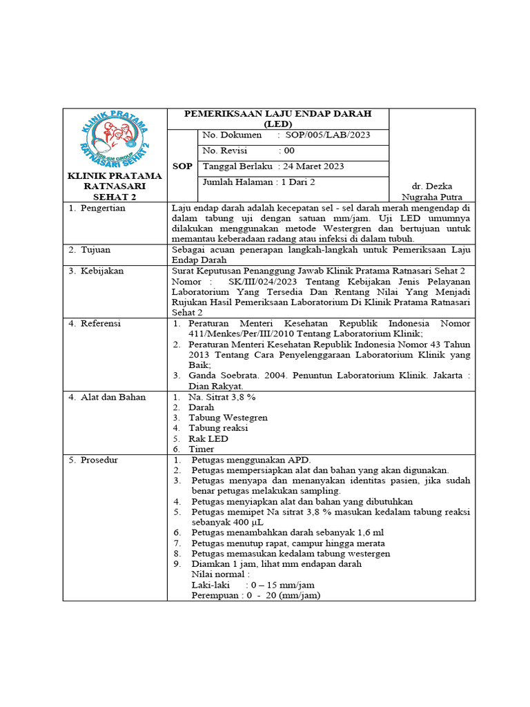 5 SOP Pemeriksaan LED | PDF