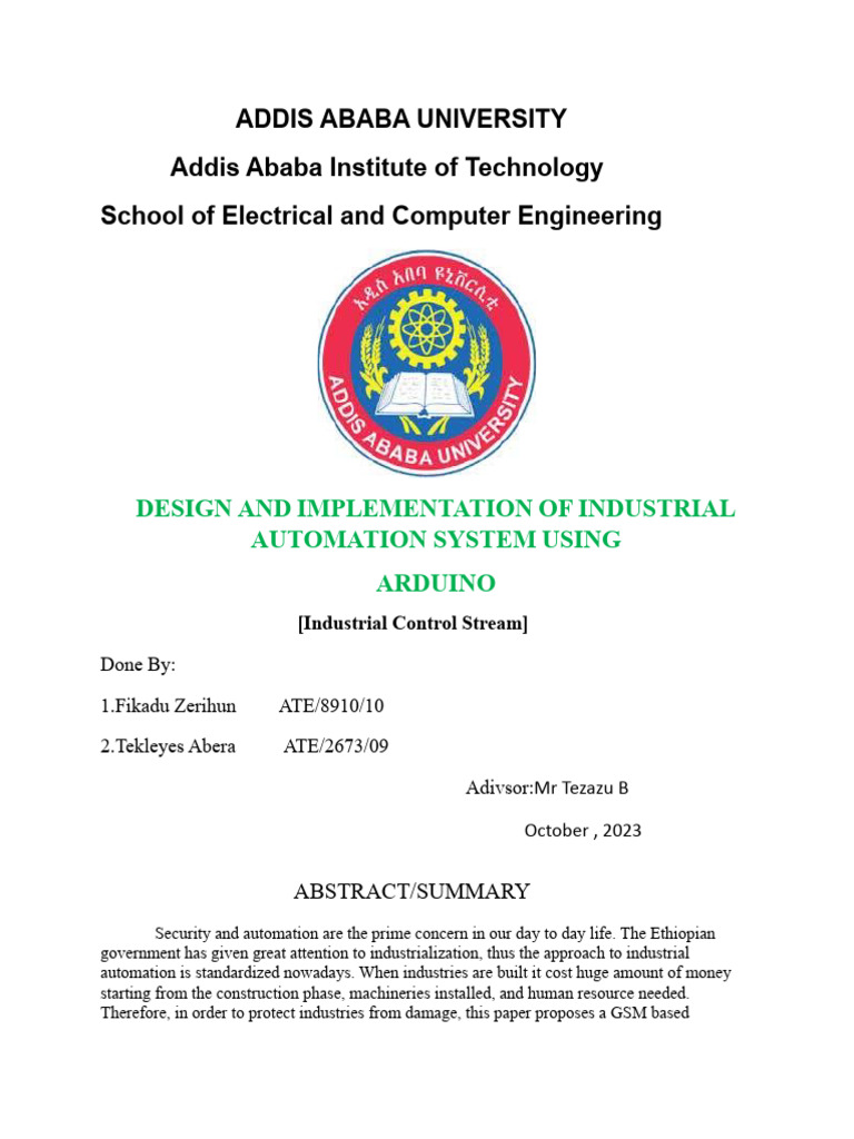 Addis Ababa Institute of Technology | PDF | Automation | Arduino
