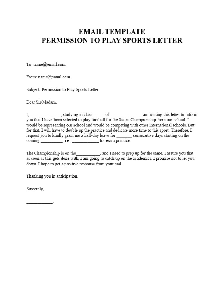 Permission To Play Sports Letter-#2z47j5x-06-22-02 | PDF