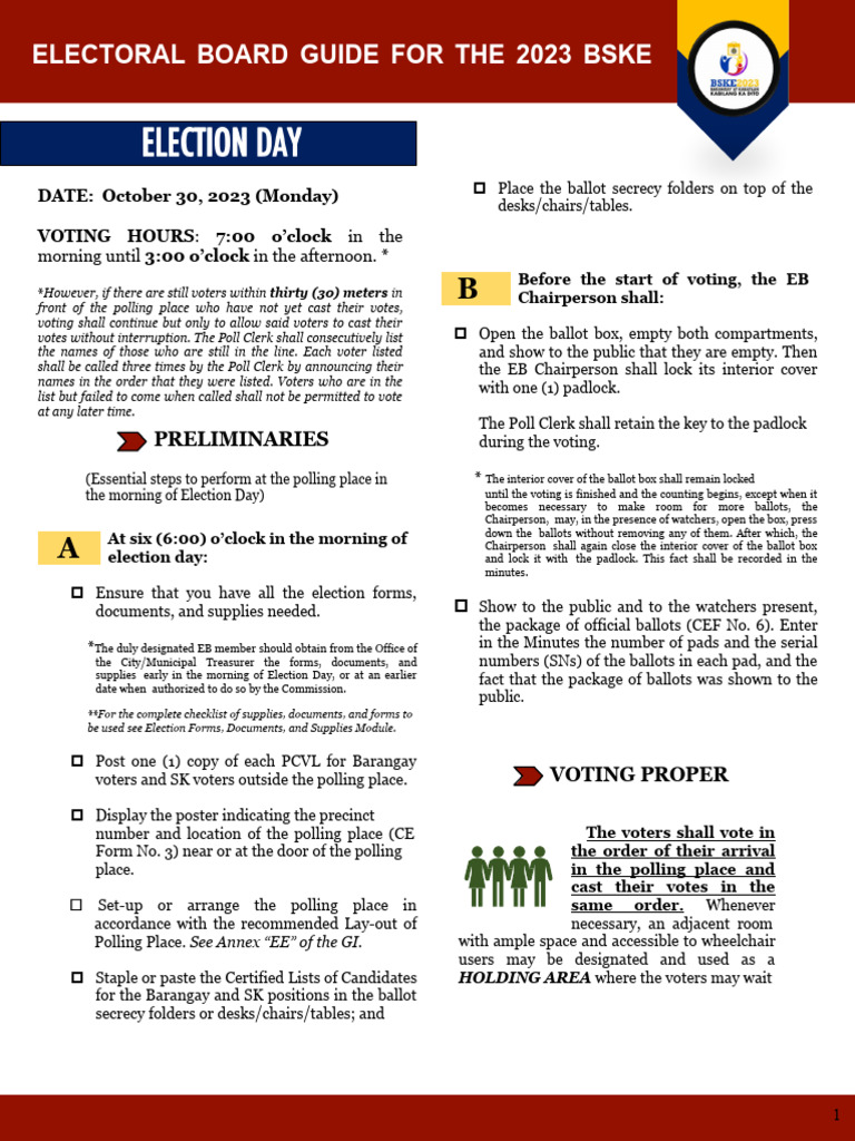 Electoral Board Guide for 2023 Elections | PDF | Voting | Elections