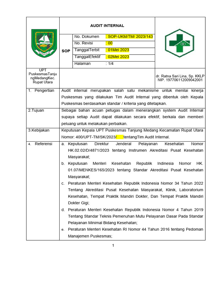 SOP Audit Internal A | PDF | Teknologi & Rekayasa