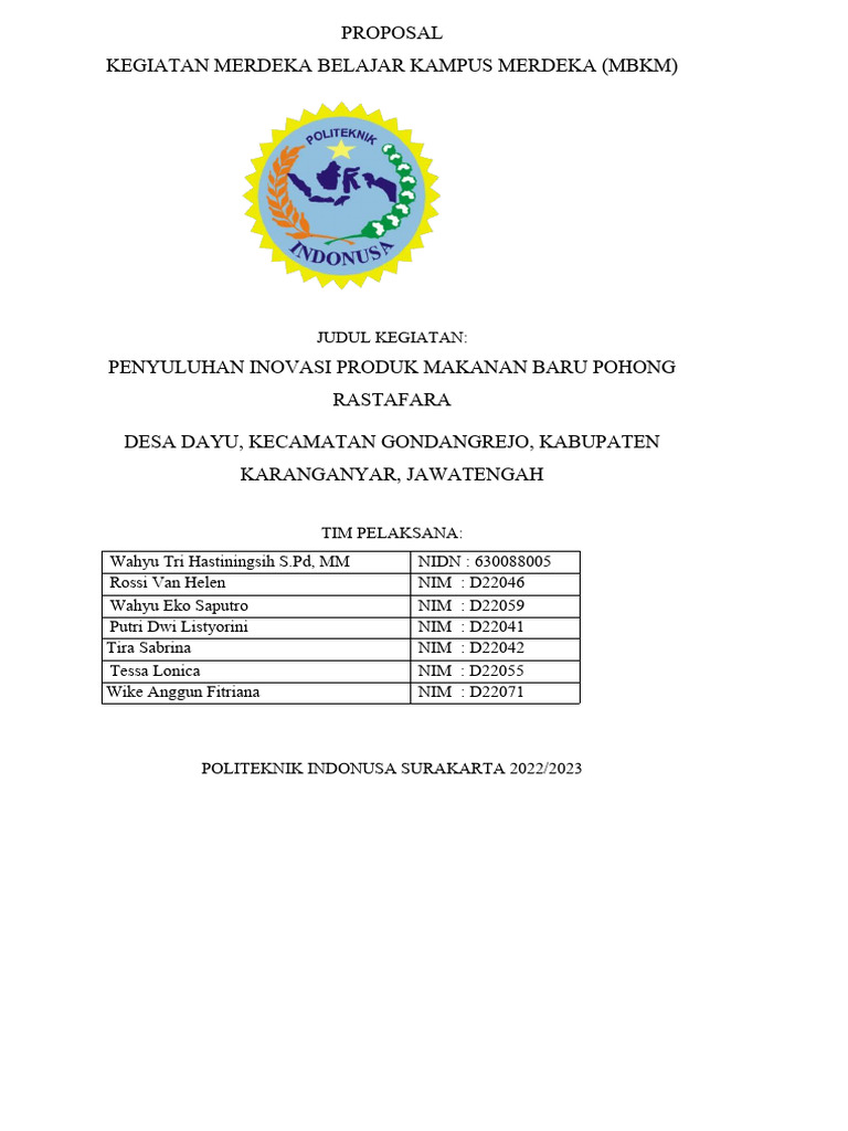 Revisi Proposal MBKM Kelompok 1 | PDF