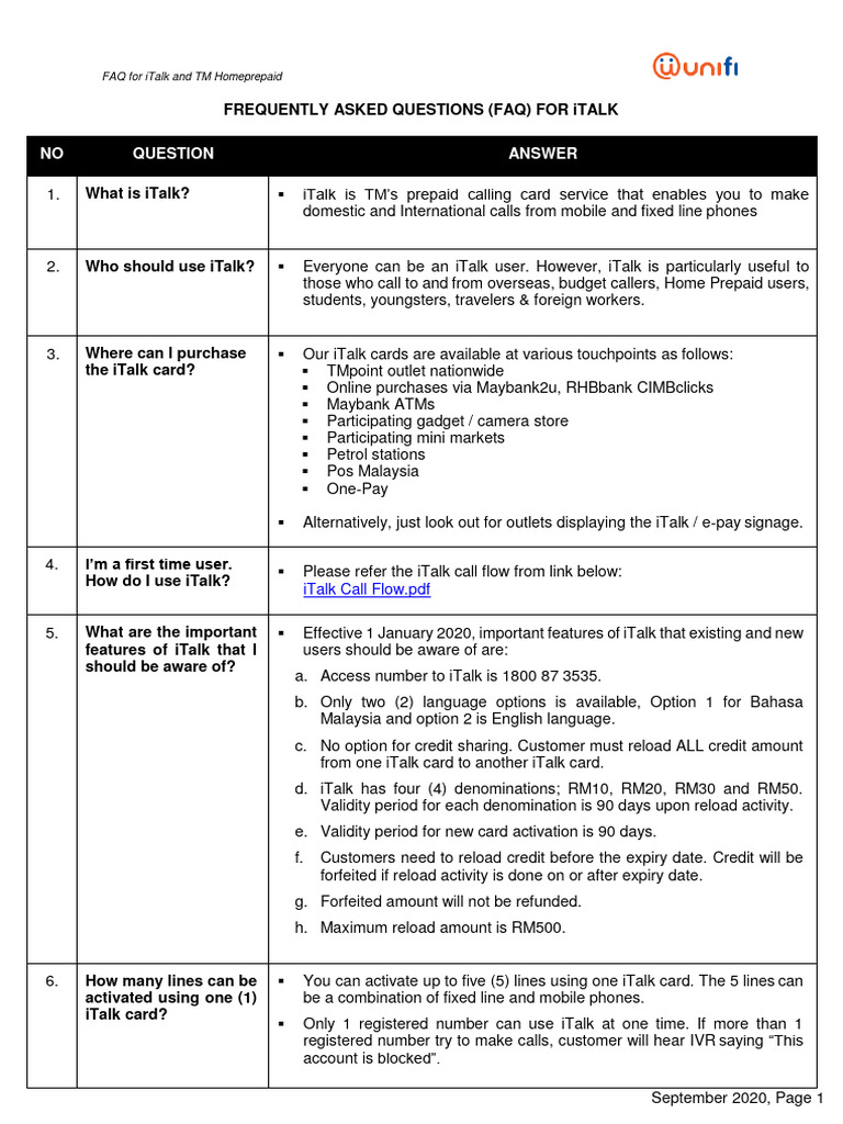 Unifi - Italk - TMHP - FAQ - September 2020 - Unifi - Portal | PDF ...