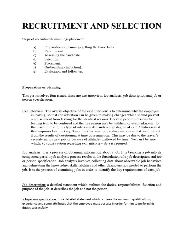 Recruitment and Selection Notes | PDF | Recruitment | Employment